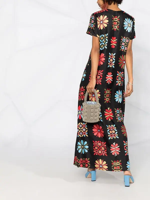 La DoubleJ Printed Silk Maxi Dress - Black