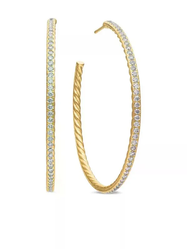 David Yurman 18kt Yellow Diamond Hoop Earrings - Gold