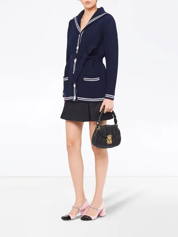 Miu Miu Tie-Waist Sailor Cardigan - Blue | Editorialist