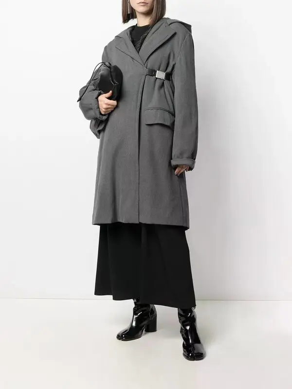 Gianfranco Ferre Wool Hooded Knee-length Coat - Grey