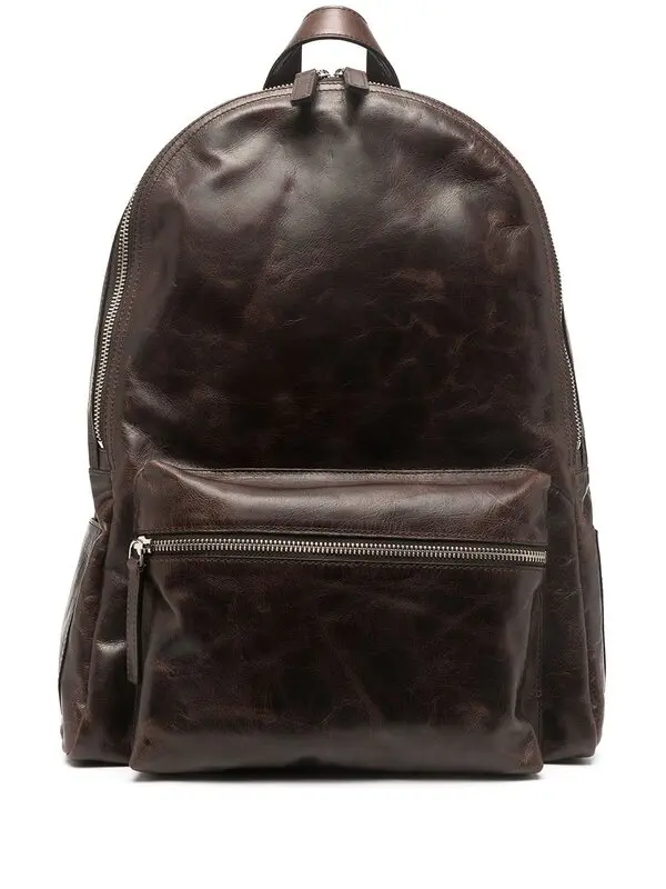 ORTIGNI Cracked-effect Leather Backpack - Brown