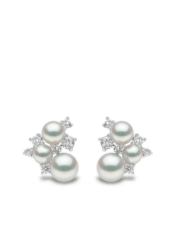 Yoko London 18kt White Gold Diamond And Pearl Stud Earrings - Silver