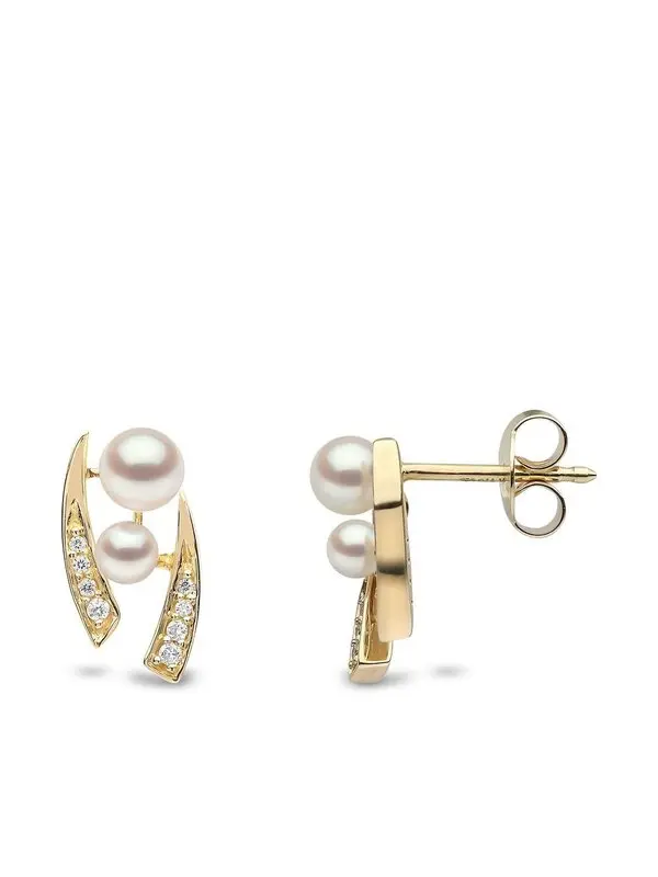 Yoko London 18kt Yellow Diamond And Pearl Stud Earrings