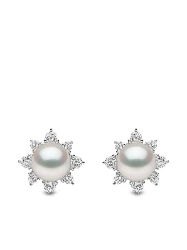 Yoko London 18kt White Gold Diamond And Pearl Stud Earrings - Silver
