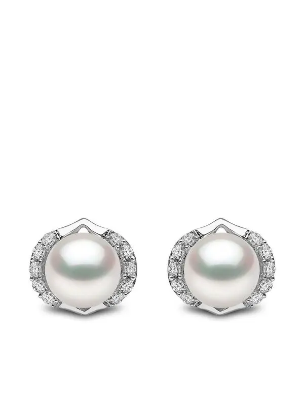 Yoko London 18kt White Gold Freshwater Pearl And Diamond Stud Earrings - Silver