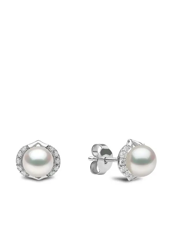Yoko London 18kt White Gold Freshwater Pearl And Diamond Stud Earrings