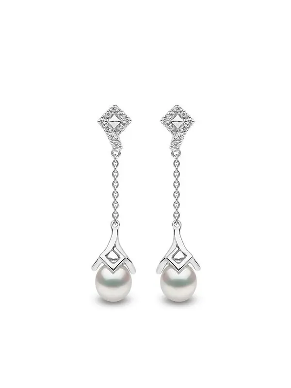 Yoko London 18kt White Gold Diamond And Pearl Drop Earrings - Silver