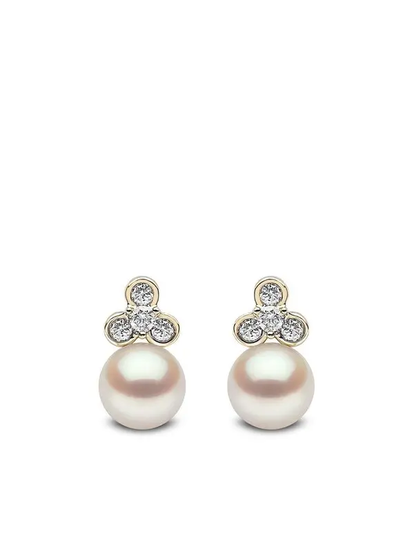 Yoko London 18kt Yellow Freshwater Pearl And Diamond Stud Earrings - Gold