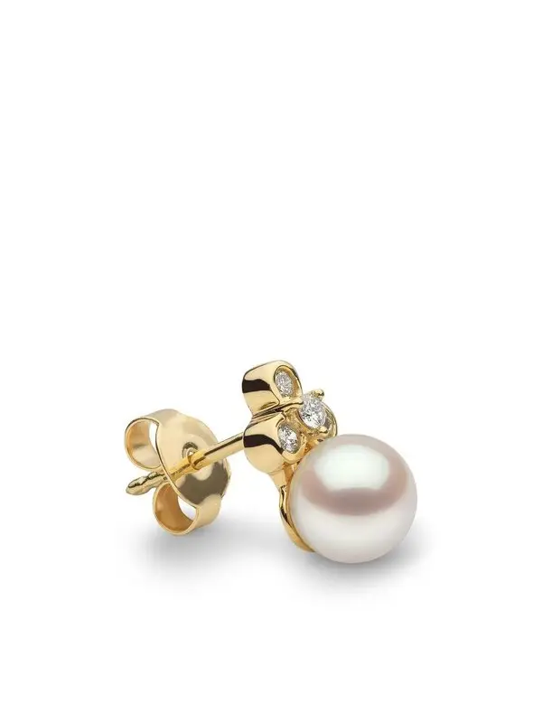 Yoko London 18kt Yellow Freshwater Pearl And Diamond Stud Earrings