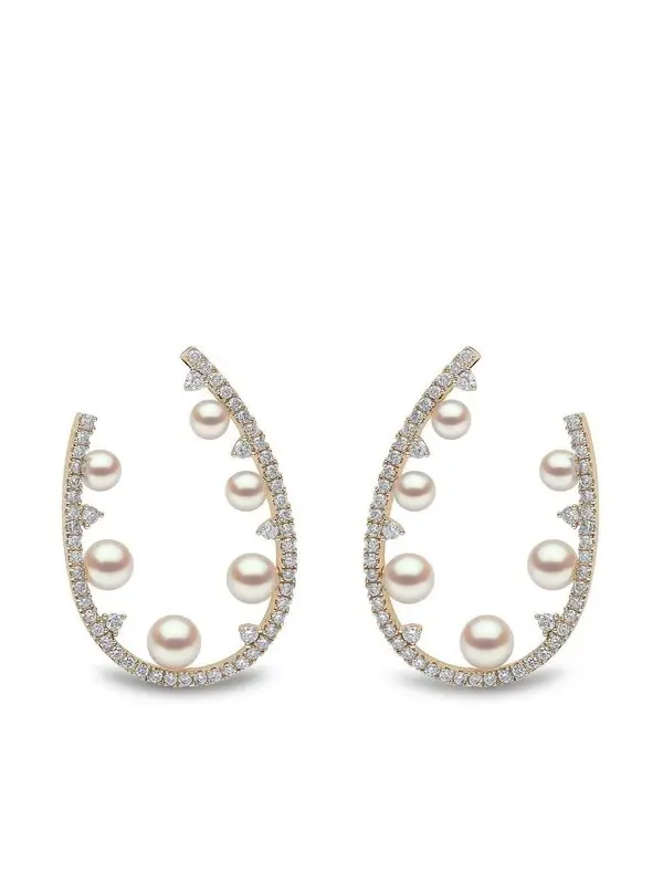 Yoko London 18kt Yellow Diamond And Pearl Hoop Earrings - Gold