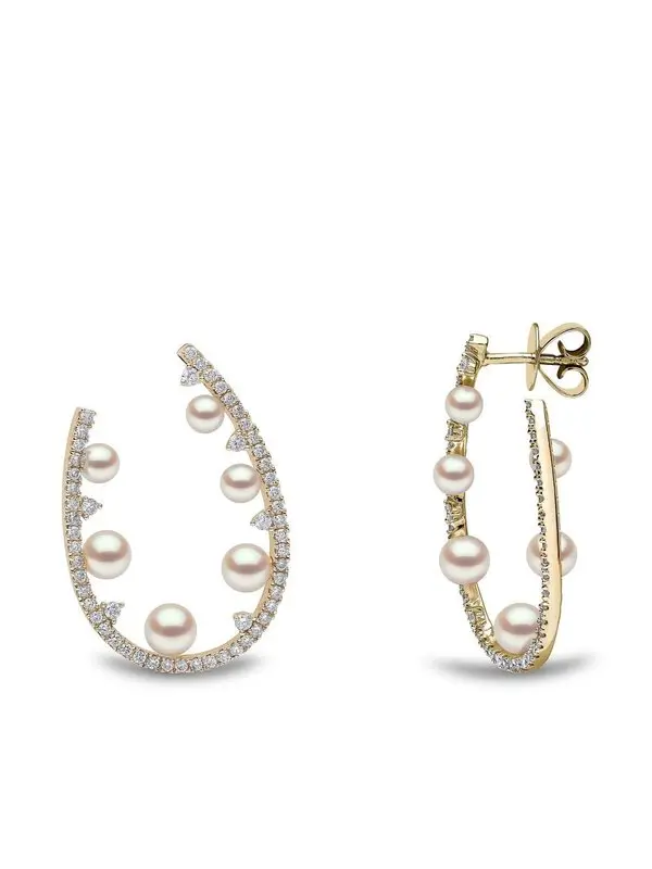 Yoko London 18kt Yellow Diamond And Pearl Hoop Earrings - Gold