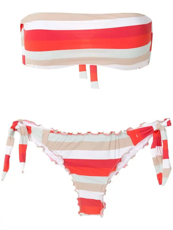 AMIR SLAMA Frufru Striped Bandeau Bikini Set - Neutrals