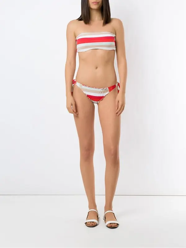 AMIR SLAMA Frufru Striped Bandeau Bikini Set - Neutrals