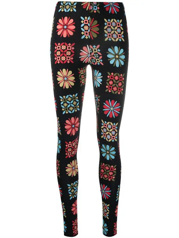 La DoubleJ Floral Stretch Leggings - Black