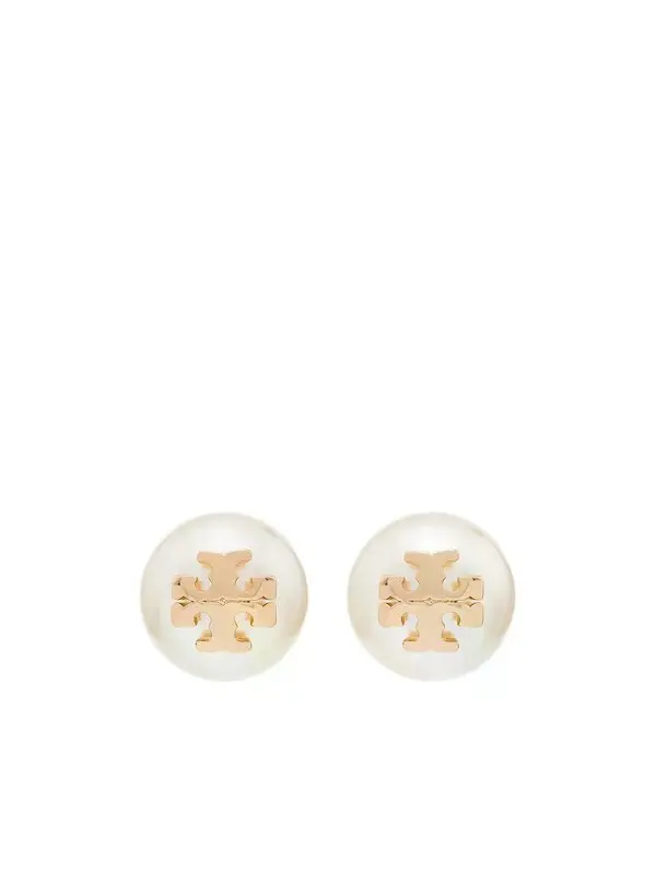 Tory Burch Logo Pearl Stud Earrings - Gold