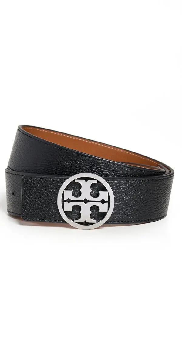 Tory Burch Miller Reversible Belt - Black/classic Cuoio/silver