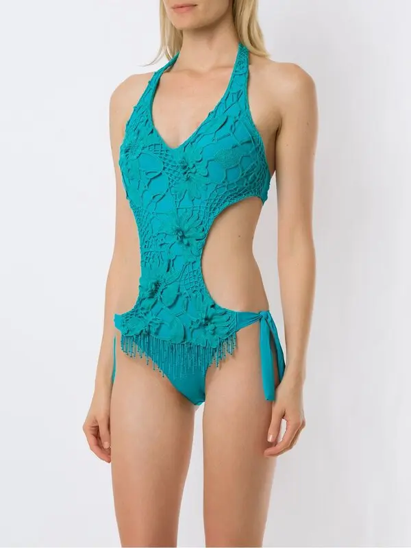 AMIR SLAMA Embroidered Crochet One-piece