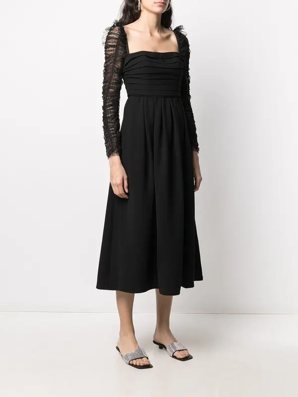 Self-Portrait Crepe Dot Mesh Sleeved Midi Dress In Black - 60% Off |  Editorialist