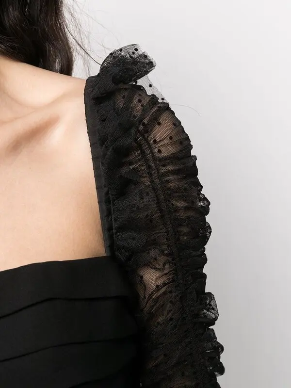 self portrait crepe dot mesh sleeve midi dress Self-Portrait Crepe Dot Mesh Sleeved Midi Dress In Black - 60% Off