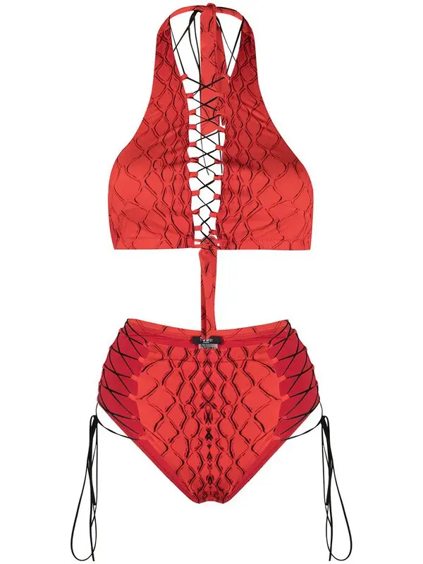 NOIRE SWIMWEAR Snakeskin Print Bikini - Red