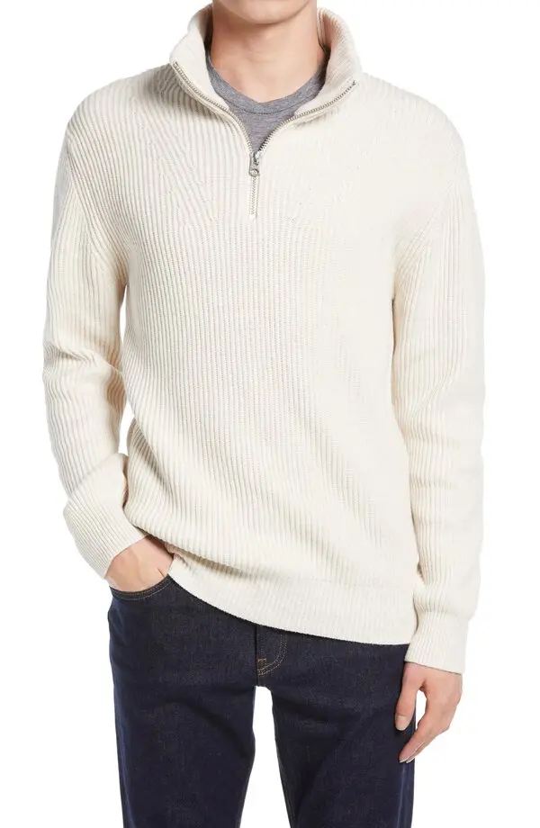 French Connection Ribbed Cotton Blend Half-zip Sweater