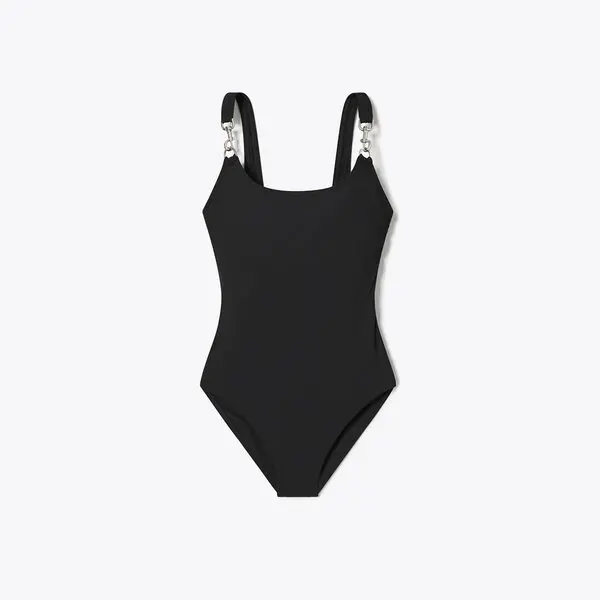 Tory Burch Clip Tank Swimsuit - Black/silver
