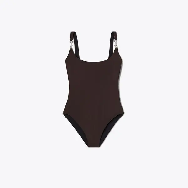 Tory Burch Clip Tank Swimsuit - Dark Brown