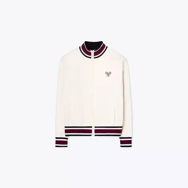 Tory Burch Tech Knit Tennis Track Jacket - Snow White