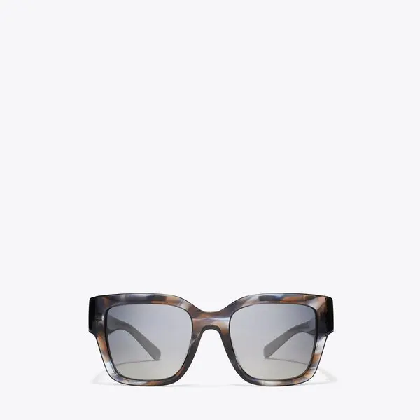 Tory Burch Miller Square Sunglasses - Blue Smoke Tortoise/polar Gray Gradient
