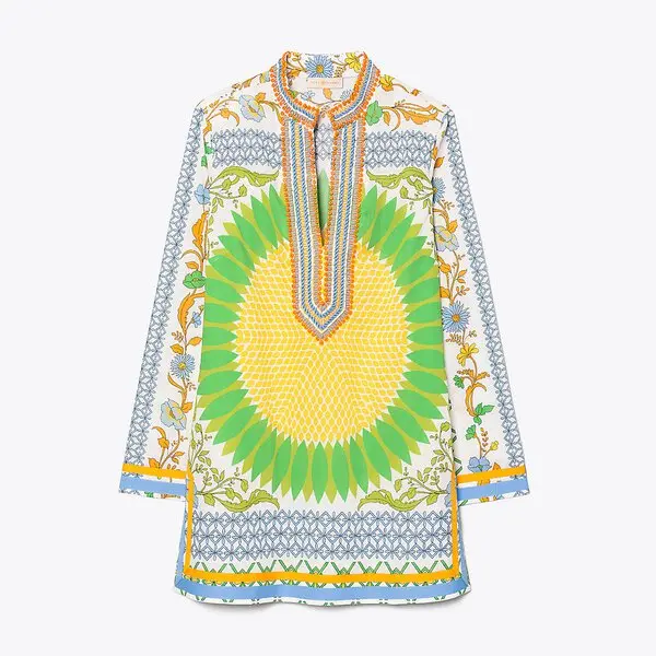 Tory Burch Embellished Tory Beach Tunic - Multi Giverny Engineer