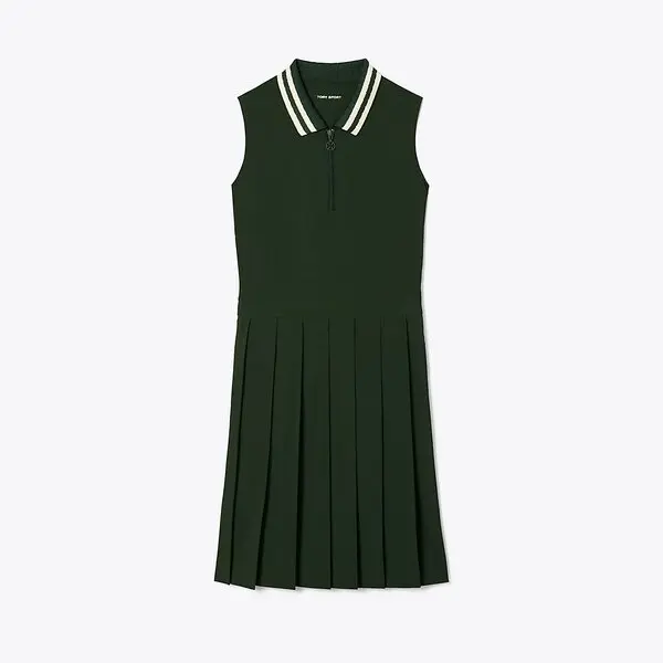 Tory Burch Performance Pleated Collar Golf Dress - Conifer