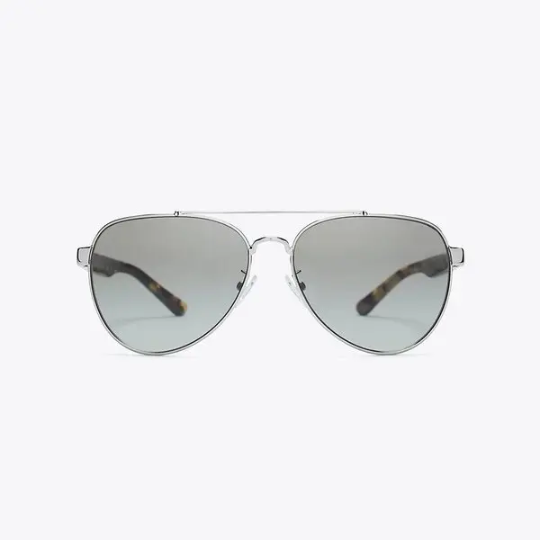 Tory Burch T-logo Pilot Sunglasses - Porcini/silver