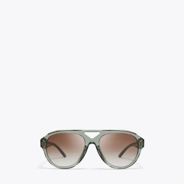 Tory Burch Miller Aviator Sunglasses - Transparent Sage/light Gray Gradient
