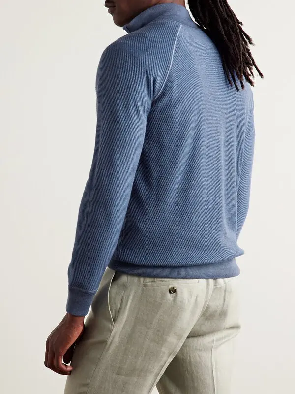 Loro Piana Ribbed Cashmere And Silk-blend Half-zip Sweater