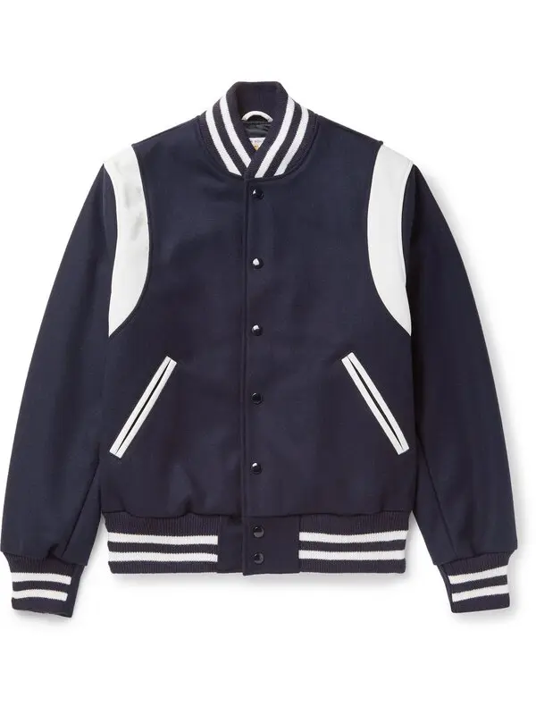 Golden Bear The Hayes Leather-panelled Wool-blend Varsity Jacket - Blue
