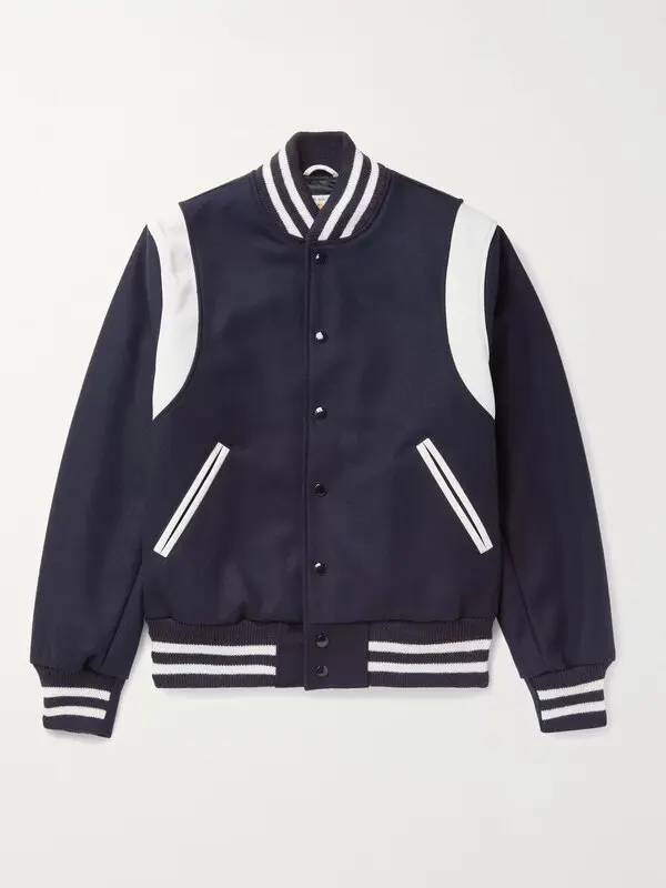 Golden Bear The Hayes Leather-panelled Wool-blend Varsity Jacket - Blue