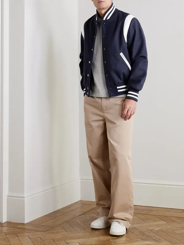 Golden Bear The Hayes Leather-panelled Wool-blend Varsity Jacket - Blue