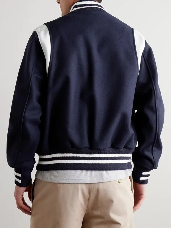 Golden Bear The Hayes Leather-panelled Wool-blend Varsity Jacket - Blue