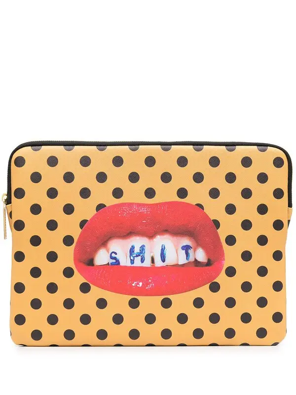 SELETTI Teeth Polka-dot Print Laptop Case - Yellow