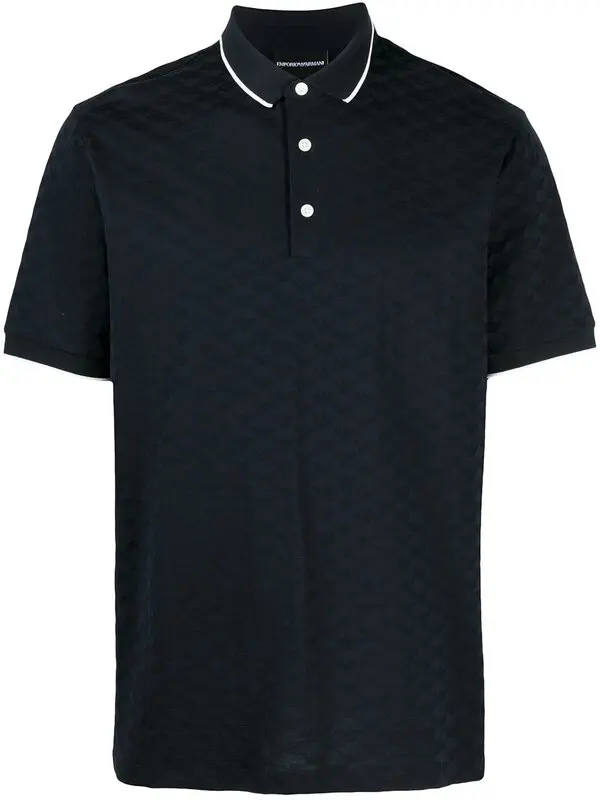 Emporio Armani Textured Knit Polo Shirt - Blue