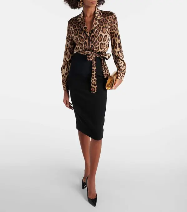 Dolce & Gabbana Leopard-print Silk-blend Top - Beige