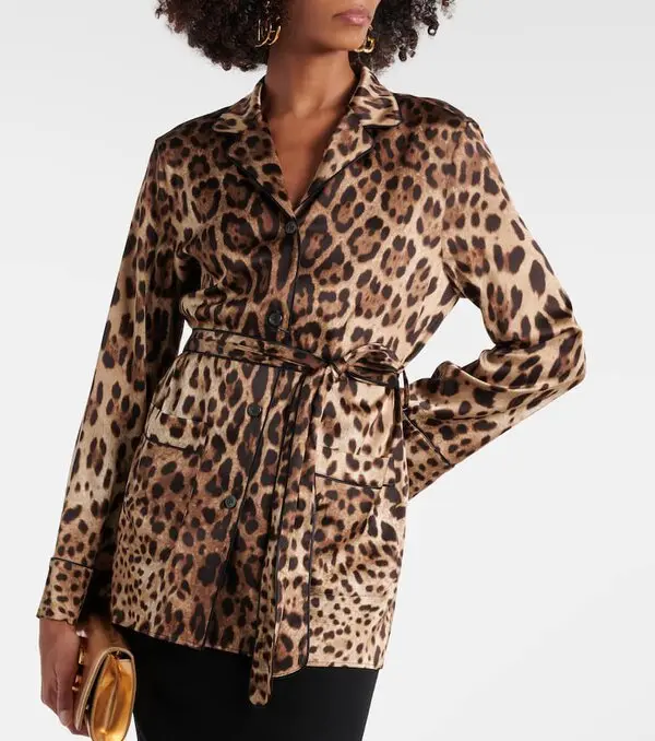 Dolce & Gabbana Leopard-print Silk-blend Top - Beige
