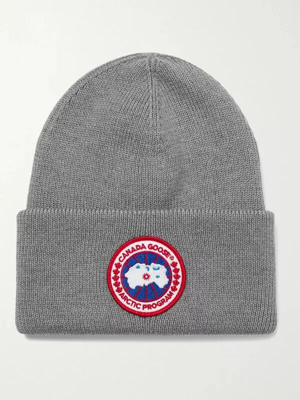Canada Goose Logo-appliquéd Merino Wool Beanie - Gray