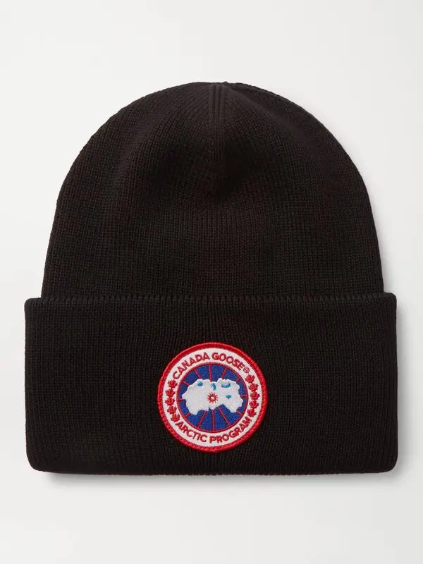 Canada Goose Logo-appliquéd Merino Wool Beanie - Black