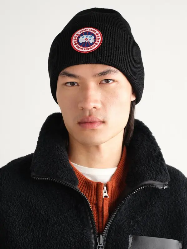 Canada Goose Logo-appliquéd Merino Wool Beanie - Black