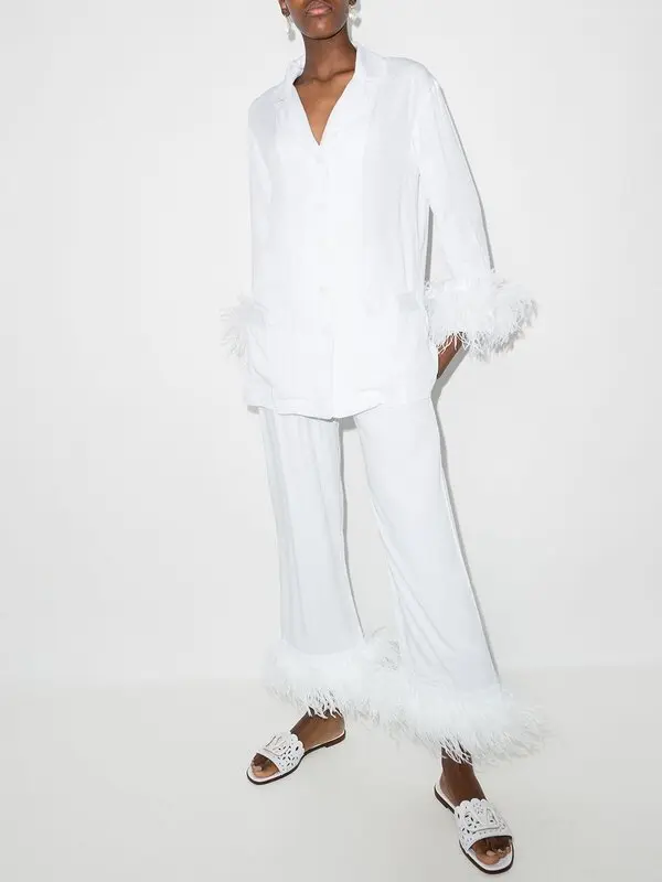 Sleeper Feather-trim Two-piece Pyjama - White