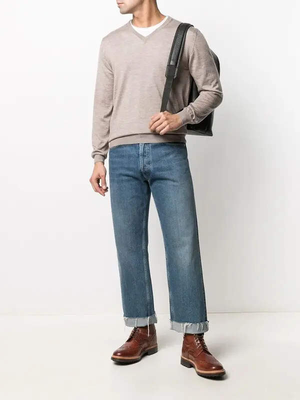 CRUCIANI Long-sleeve V-neck Jumper - Neutrals