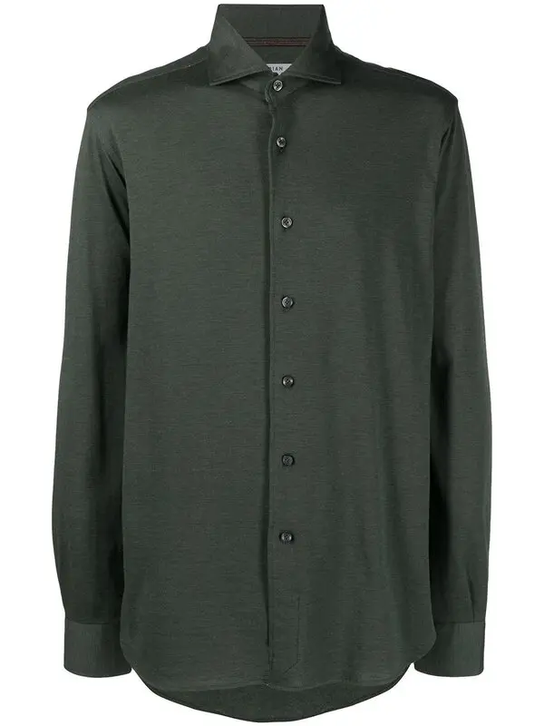 ORIAN Spread Collar Piqué Shirt - Green