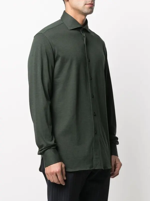 ORIAN Spread Collar Piqué Shirt - Green