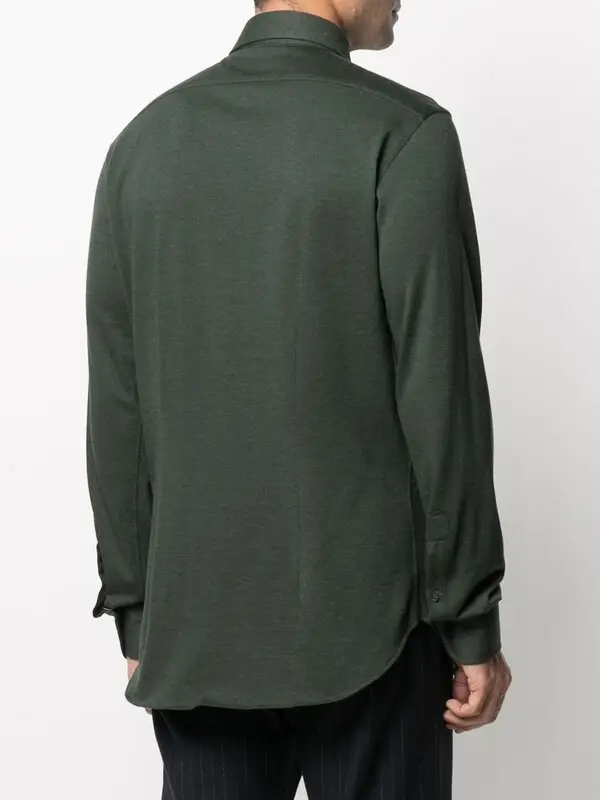 ORIAN Spread Collar Piqué Shirt - Green